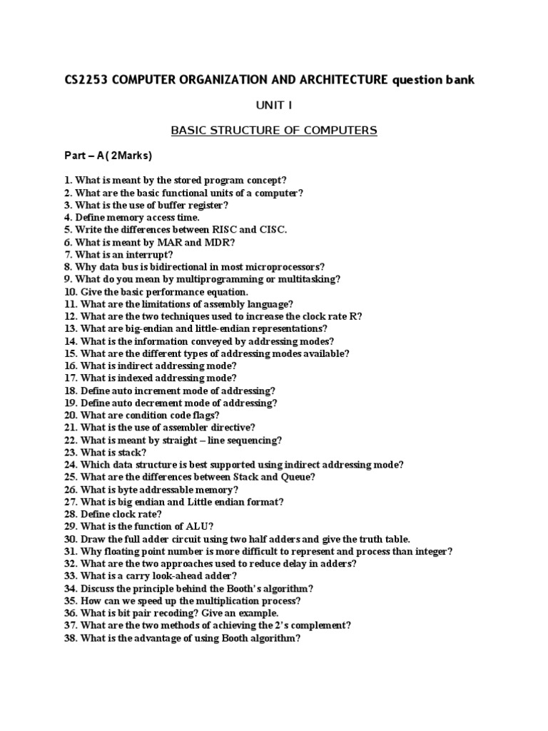 Cs2253 Computer Organization and Architecture Question Bank | PDF | Cpu Cache | Computer Memory