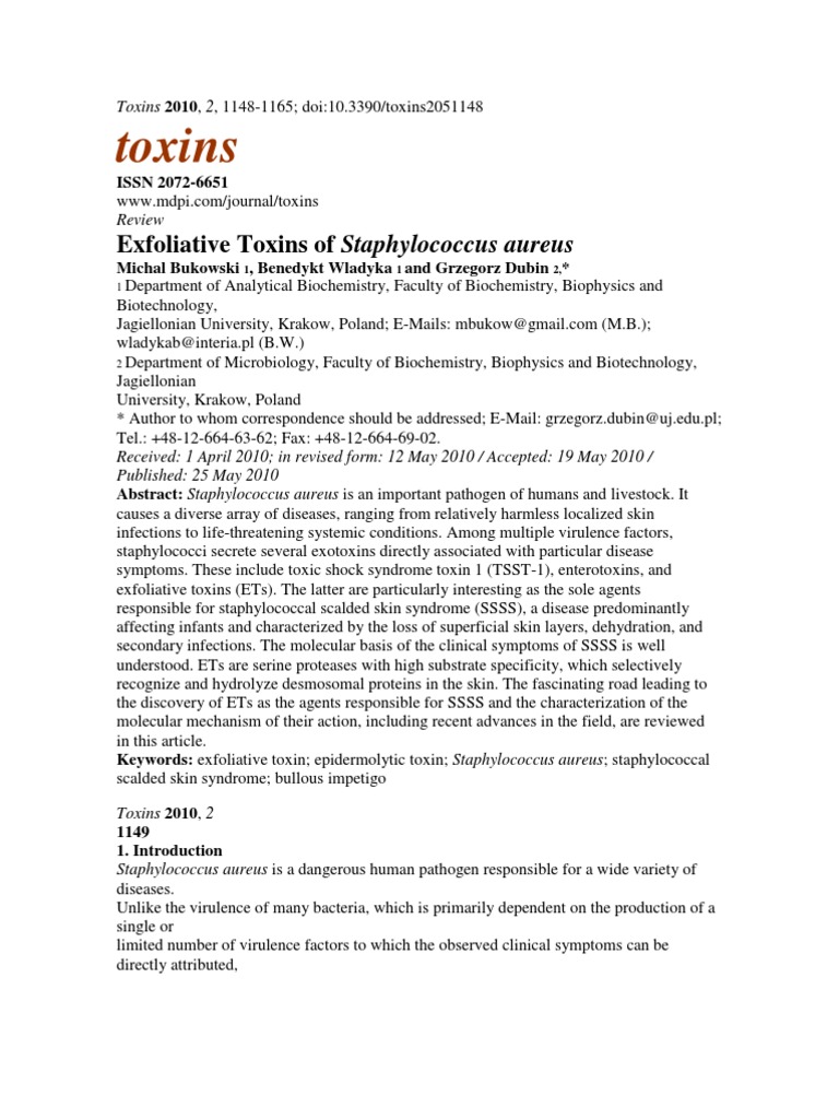 Toxins: Exfoliative Toxins of Staphylococcus Aureus | PDF ...
