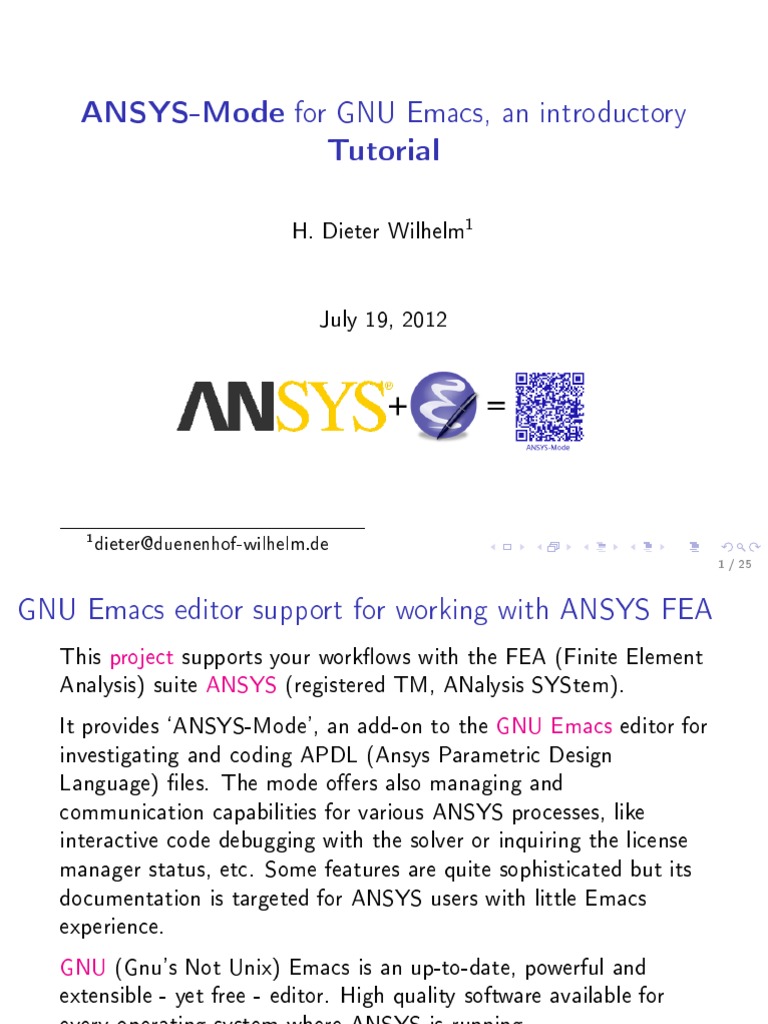 ANSYS-Mode for Emacs, an introductory tutorial | PDF | Areas Of Computer Science | Computing