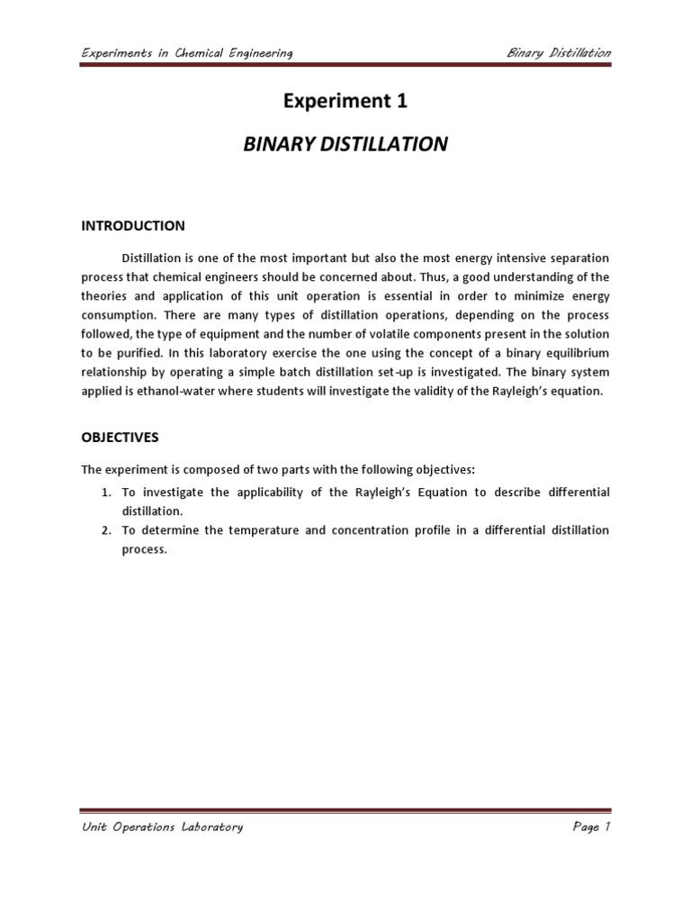 Binary Distillation Manual | PDF | Distillation | Separation Processes