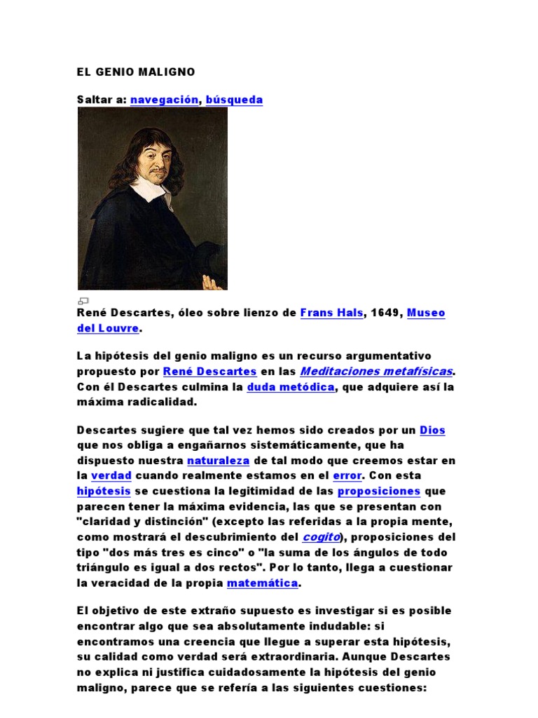 El Genio Maligno | PDF | Verdad | Metafísica