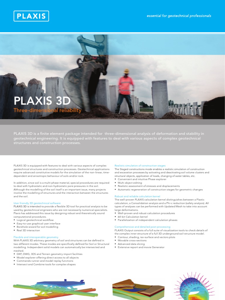 Plaxis 3d Leaflet | PDF | 3 D Computer Graphics | Geotechnical Engineering