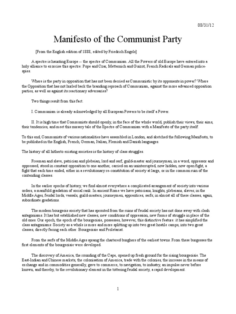 Communist Party Manifesto | PDF | Bourgeoisie | Communism