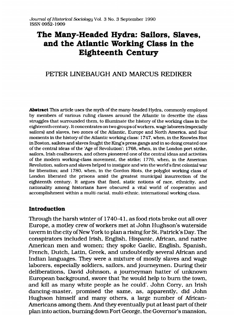 The Many Headed Hydra | PDF | American Revolution | Slavery