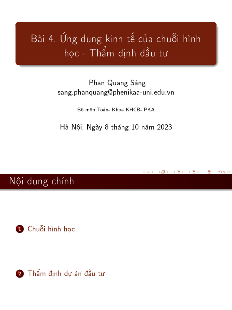 Bài 4. Ứng dụng kinh tế của chuỗi hình học - Thẩm định đầu tư | PDF