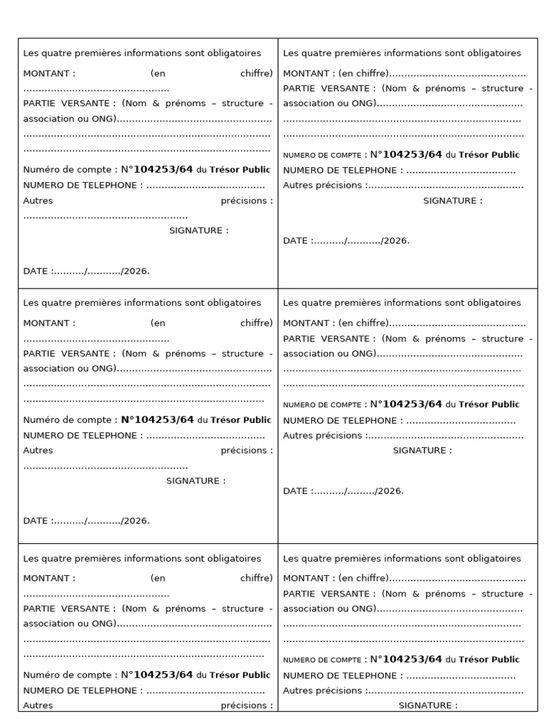 Fiche de Payement Au Tresor 2026 | PDF | Téléphonie | Berlin