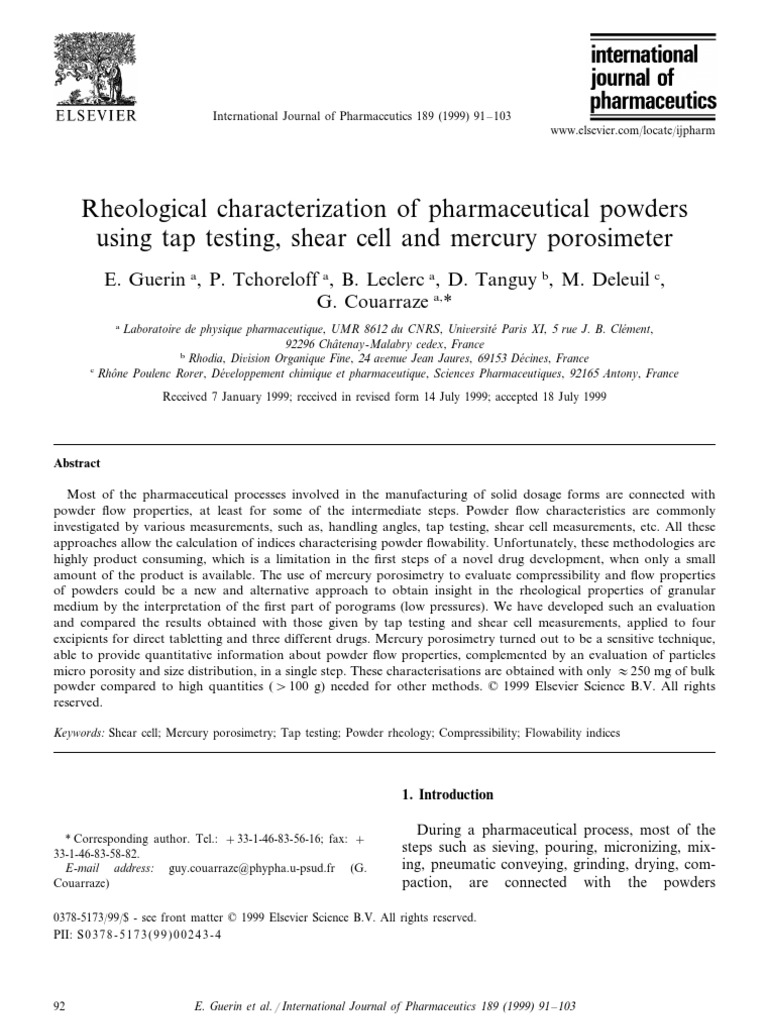 Rheological Characterization of Pharmaceutical Powders Using Tap ...