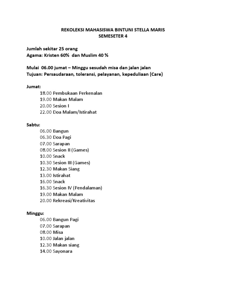 Susunan Acara Rekoleksi | PDF