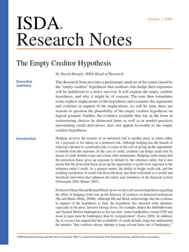 ISDA - CDS Empty Creditor Hypothesis 17 December, 2009 | PDF | Bonds ...