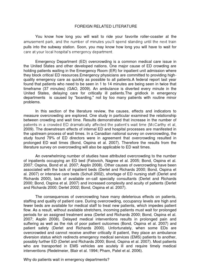 Foreign Related Literature | PDF | Emergency Department | Patient