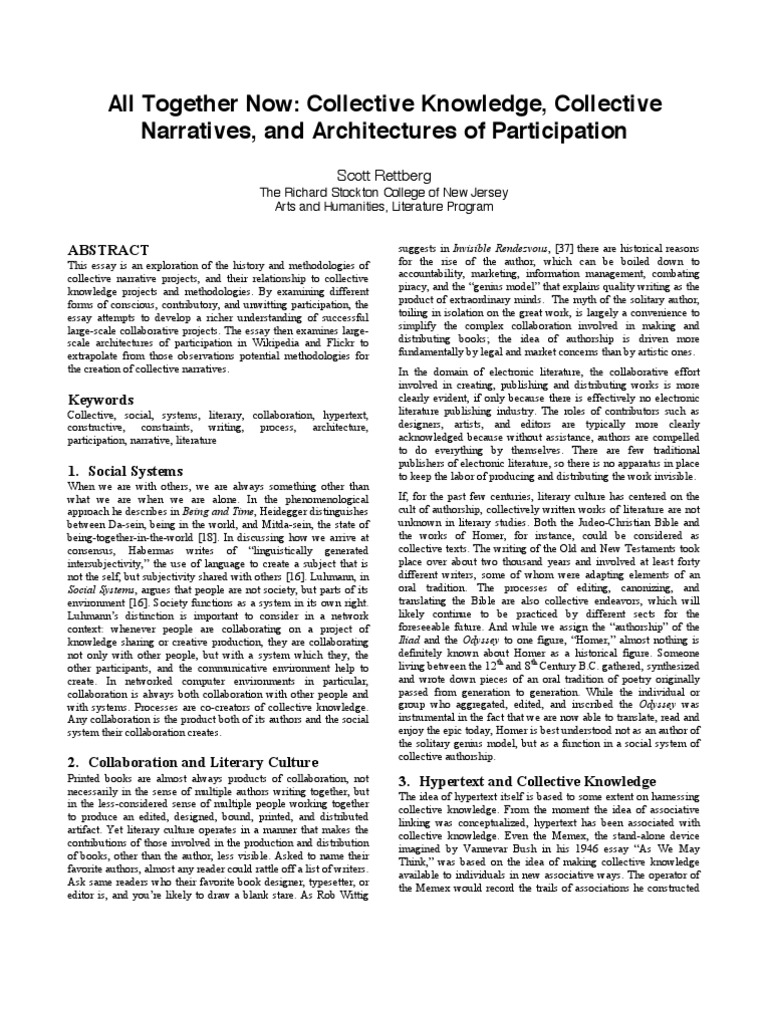 All Together Now: Collective Knowledge, Collective Narratives, and ...