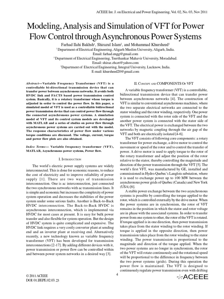 Modeling, Analysis and Simulation of VFT For Power Flow Control Through ...