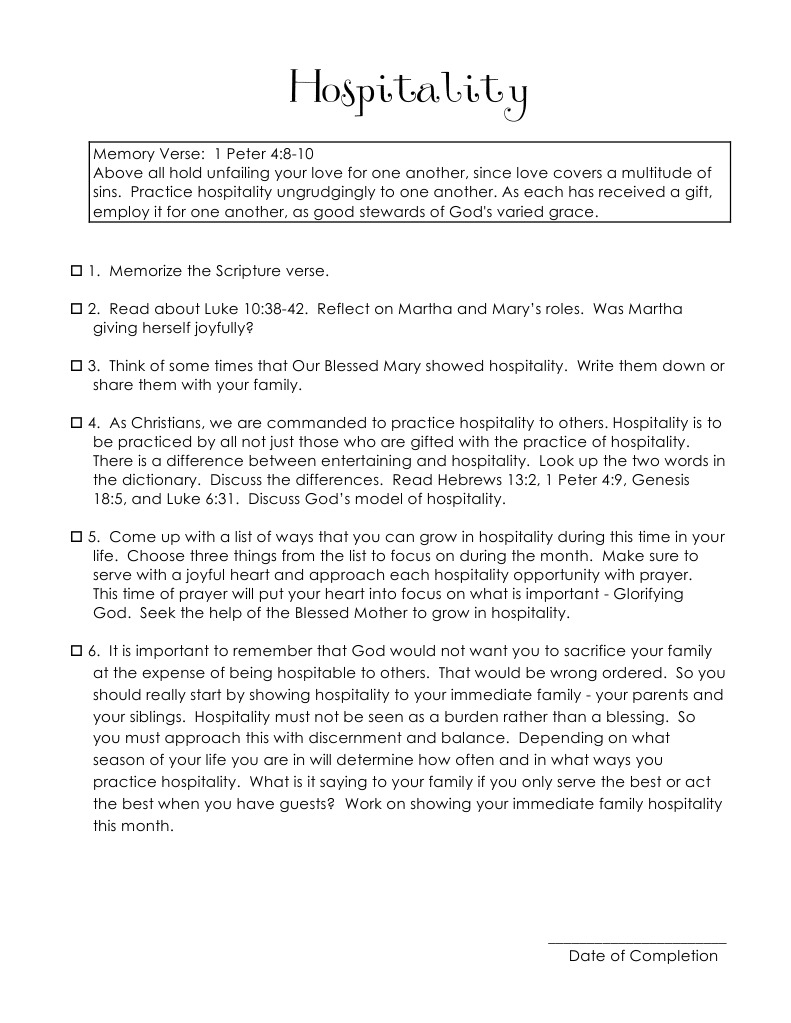 Hospitality Activity Sheet | PDF | Prayer | Mary, Mother Of Jesus