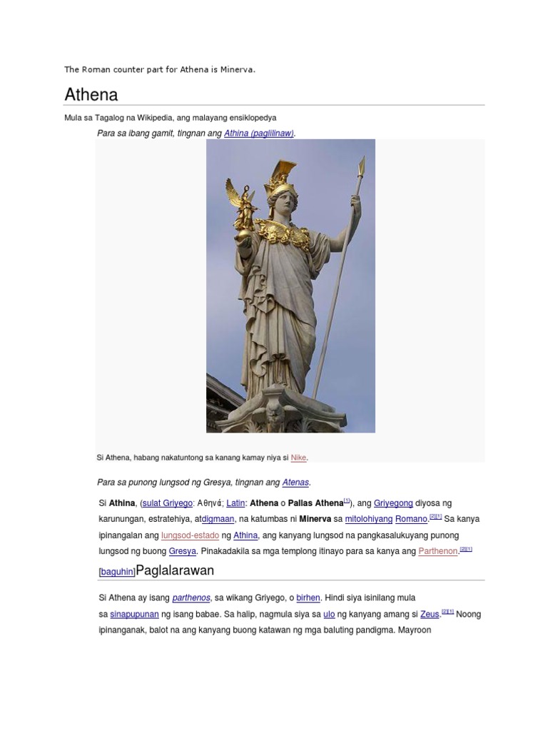 The Roman Counter Part For Athena Is Minerva | PDF