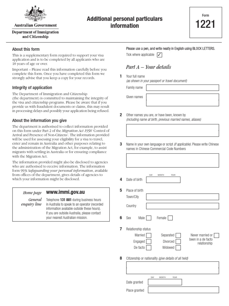 Additional Personal Particulars Information: Part A - Your Details ...