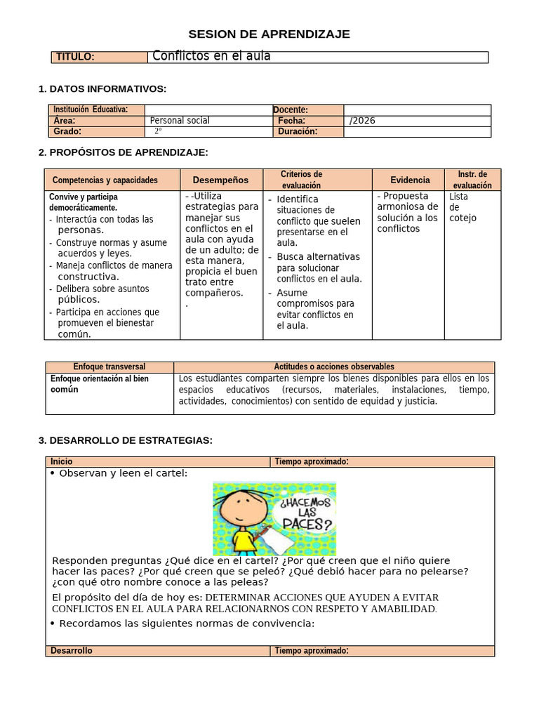 SESION Conflictos de Aula | PDF | Evaluación | Salón de clases
