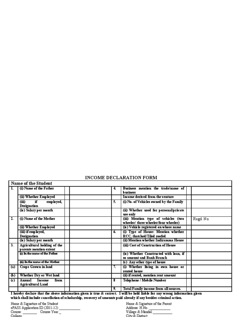 Income Declaration Form | PDF