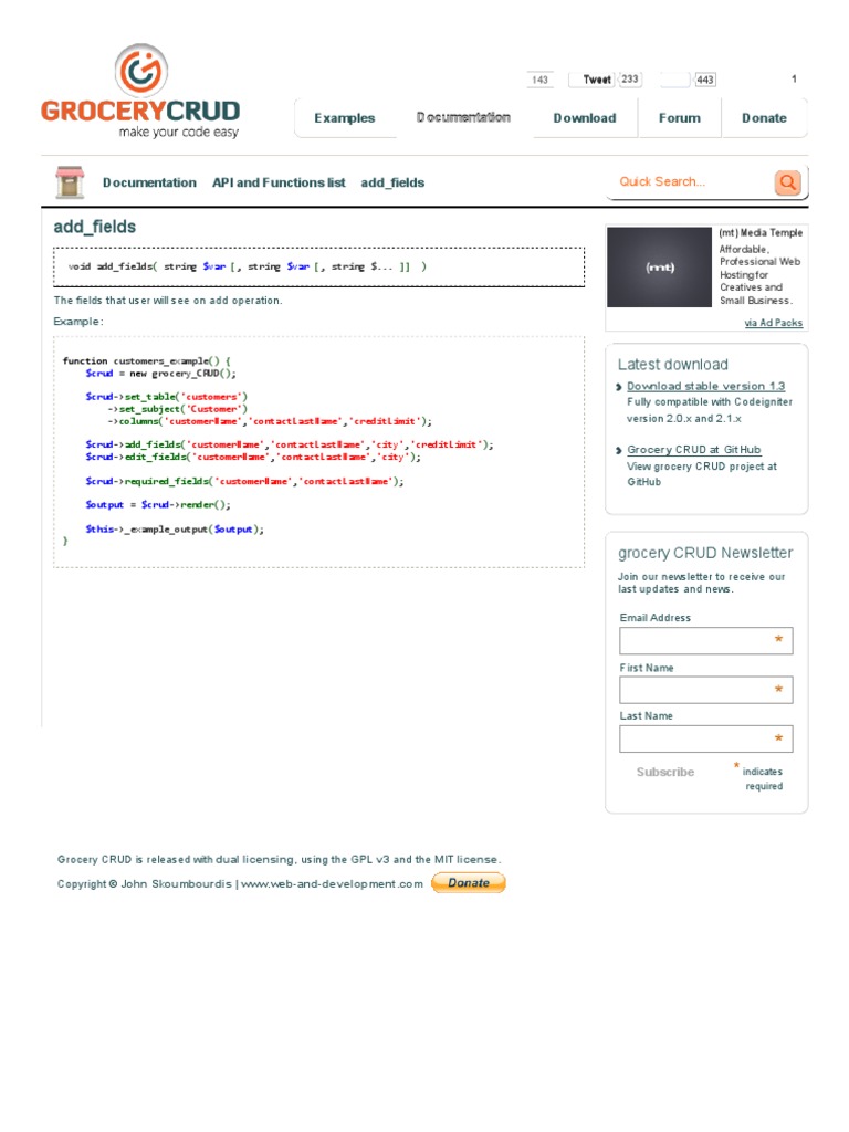 Add - Fields - Grocery CRUD, A Codeigniter CRUD | PDF