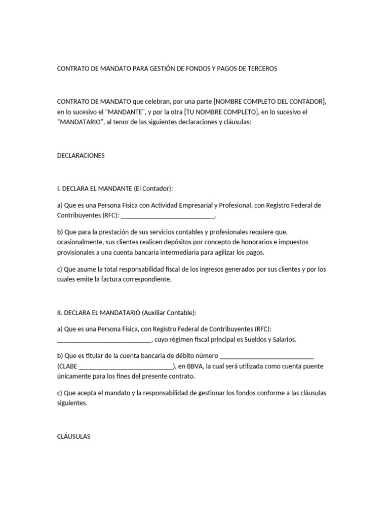 Contrato Mandato Gestion Fondos | PDF | Impuestos