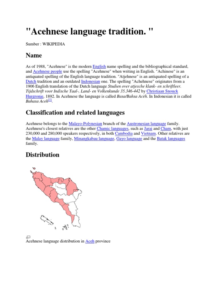Acehnese Language Tradition | PDF | Languages | Language Arts & Discipline