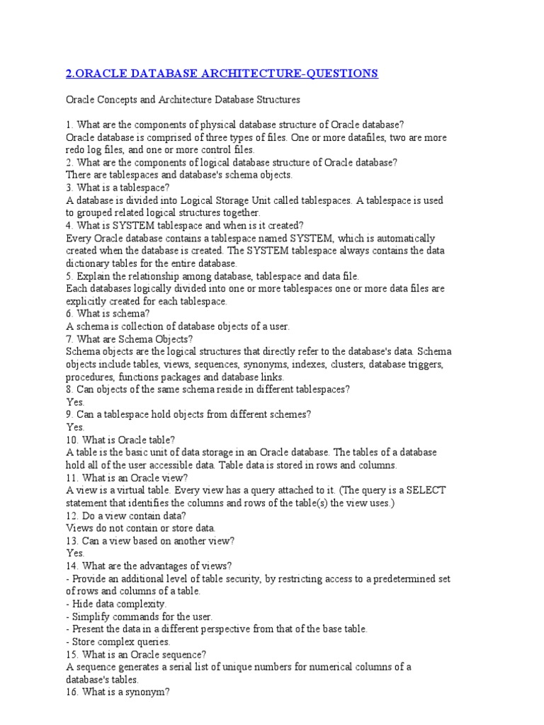 2.oracle Database Architecture-Questions | PDF | Oracle Database | Databases