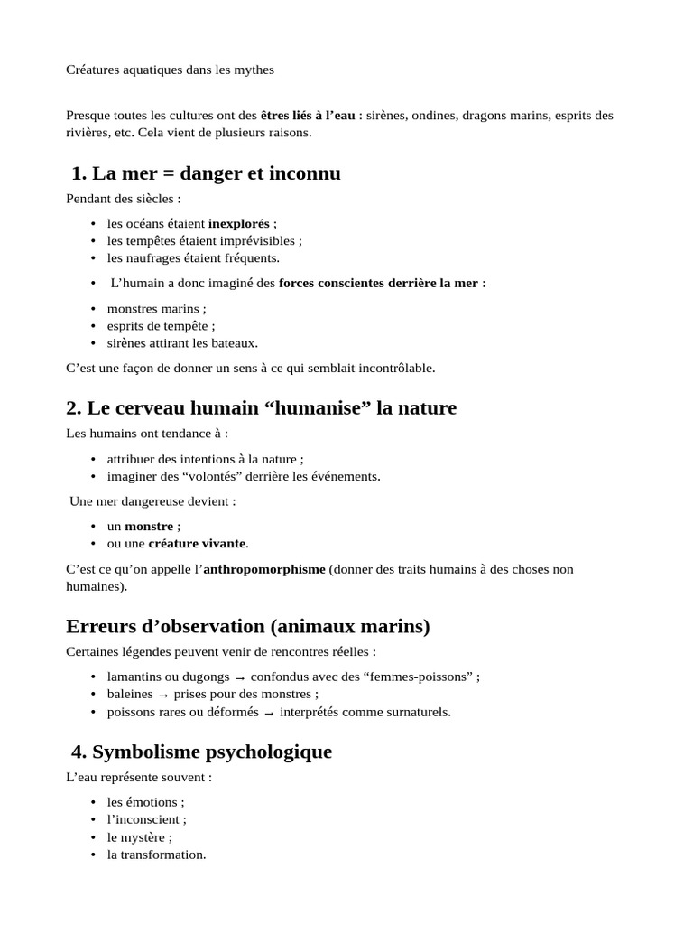 Créatures Aquatiques Dans Les Mythes | PDF