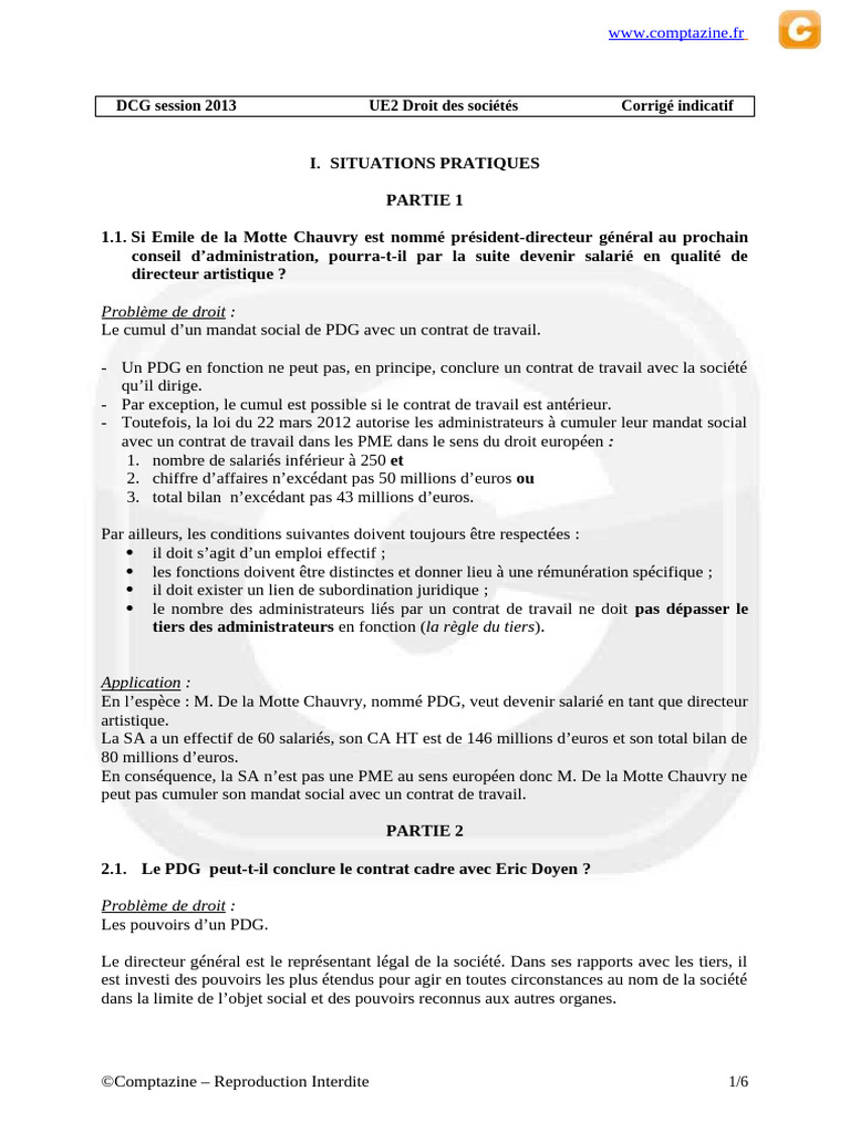 Corrigé-DCG-Droit-des-sociétés-2013 | PDF | Actionnaire | Action (Finance)