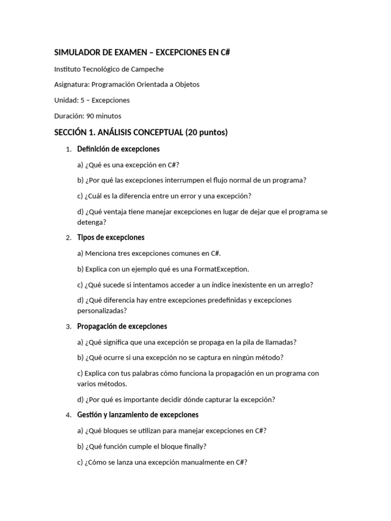 Simulador de Examen_excepciones | PDF | C Sharp (lenguaje de ...