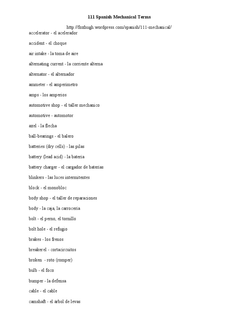 111 Spanish Mechanical Terms | PDF | Bienes manufacturados | Máquinas