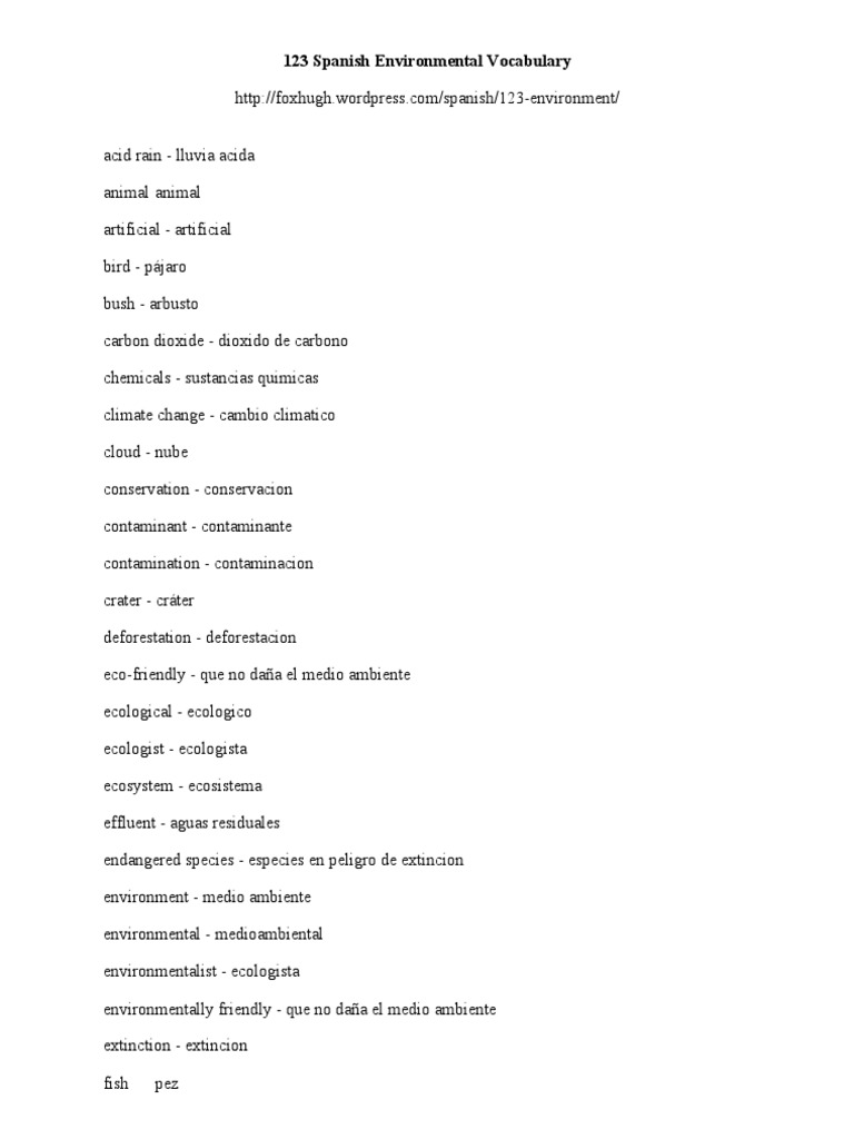 123 Spanish Environmental Vocabulary | Download Free PDF | Waste ...