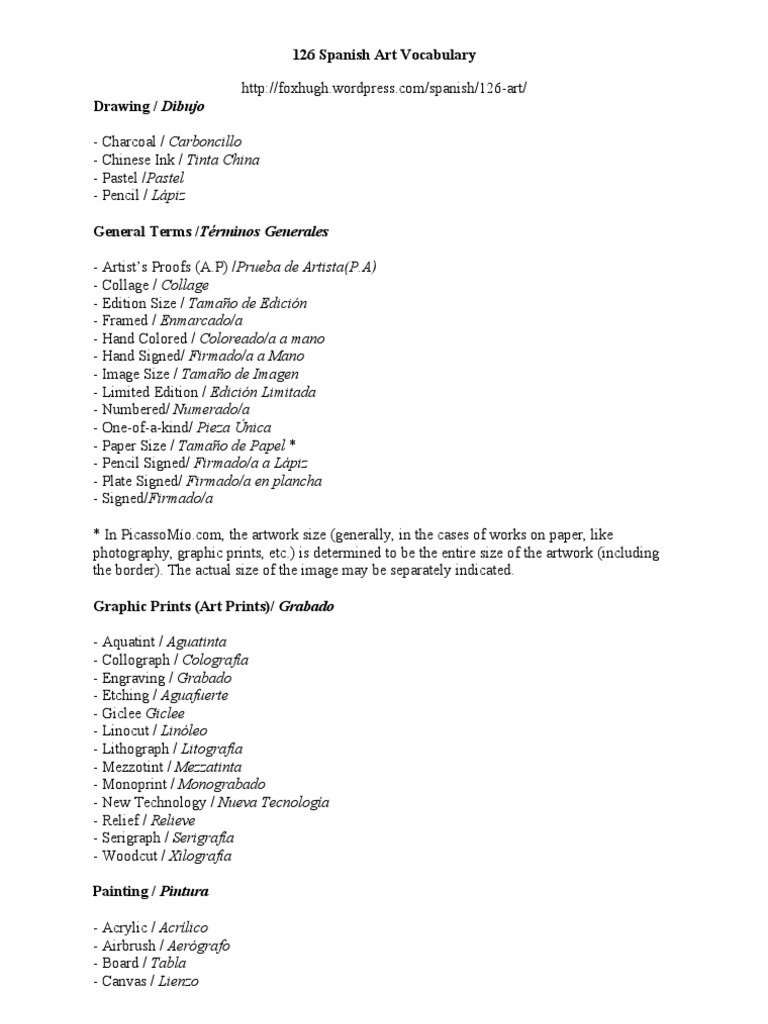126 Spanish Art Vocabulary | PDF