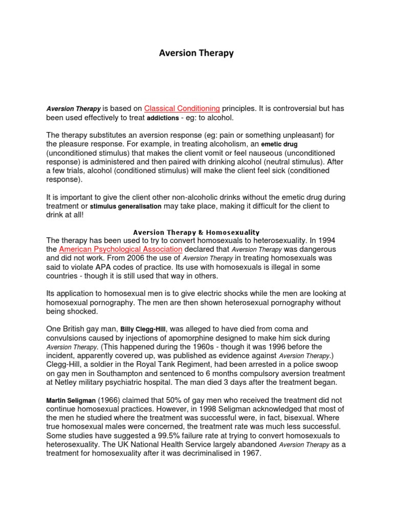 Aversion Therapy | PDF | Classical Conditioning | Alcoholism