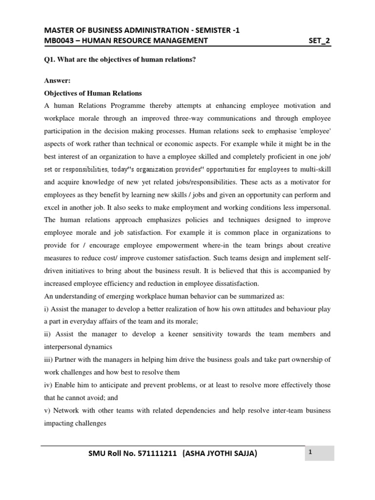 Master of Business Administration - Semister - 1 Mb0043 - Human ...