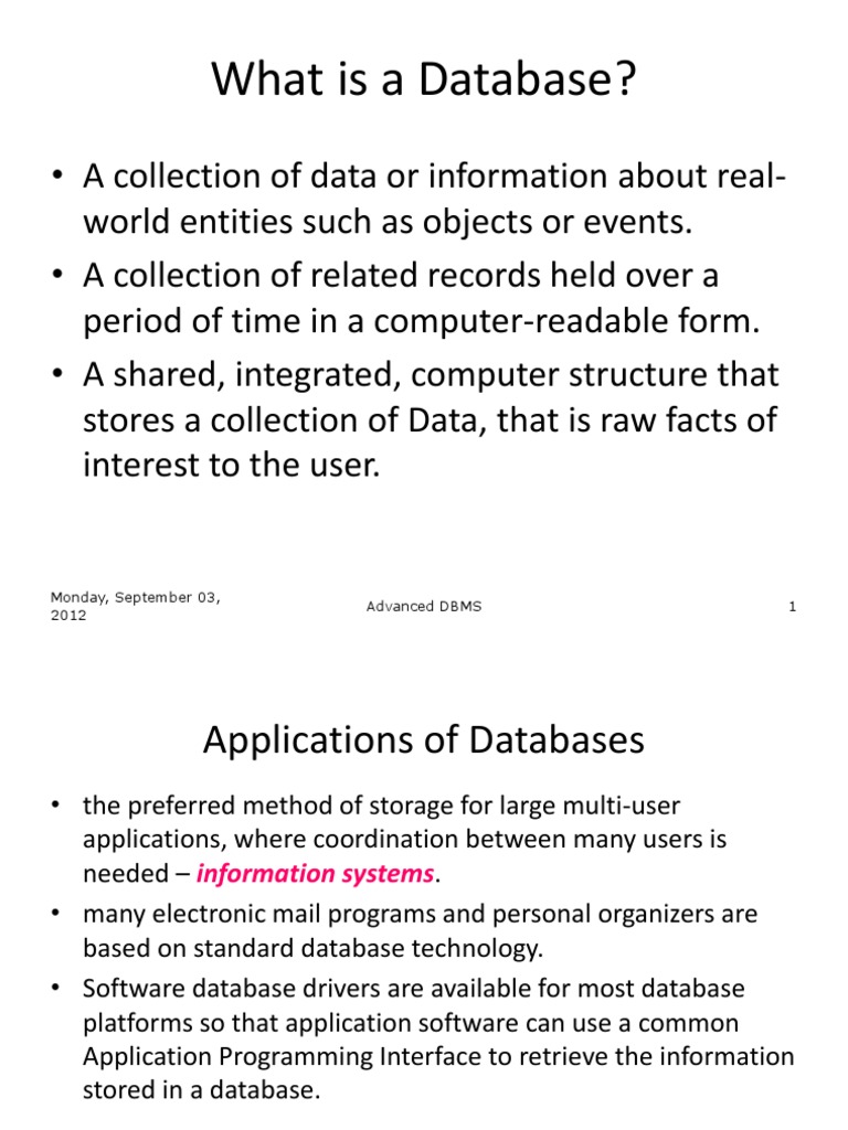 ADBMS Lectures 1-5 | PDF | Relational Database | Data Model ADBMS Lectures 1-5 | PDF | Relational Database | Data Model