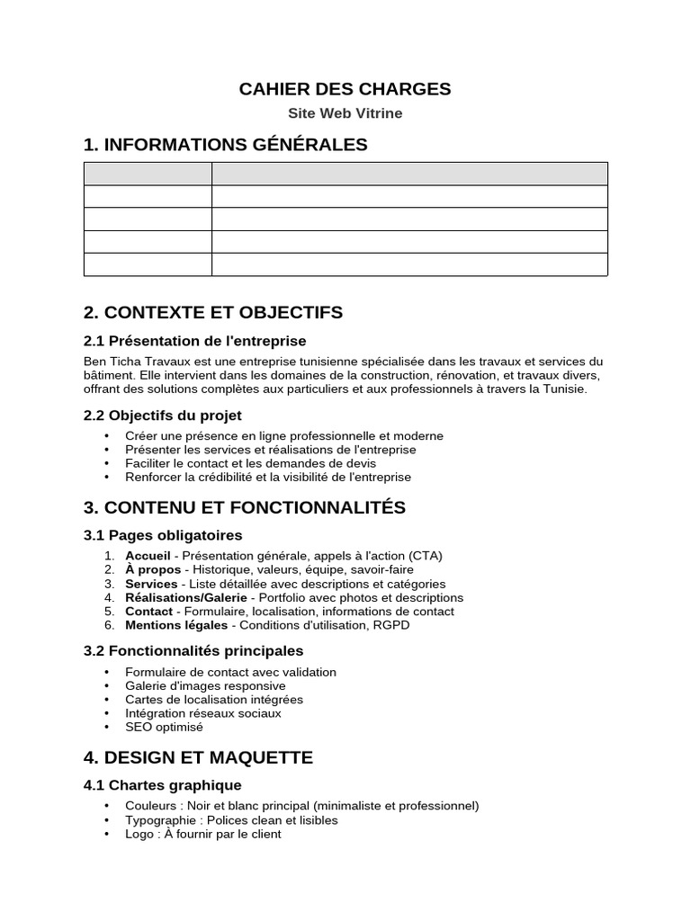 Cahier Des Charges Ben Ticha Travaux | PDF | Informatique