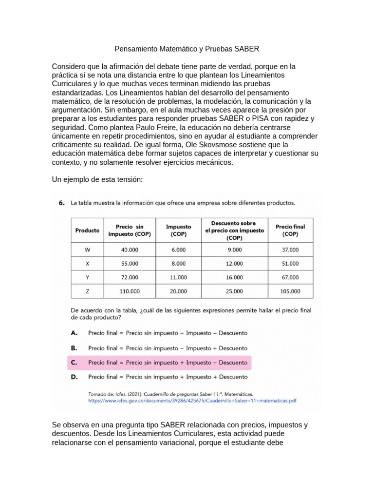 Foro Pensamiento Matemático y Pruebas SABER | PDF | Pensamiento | Plan ...