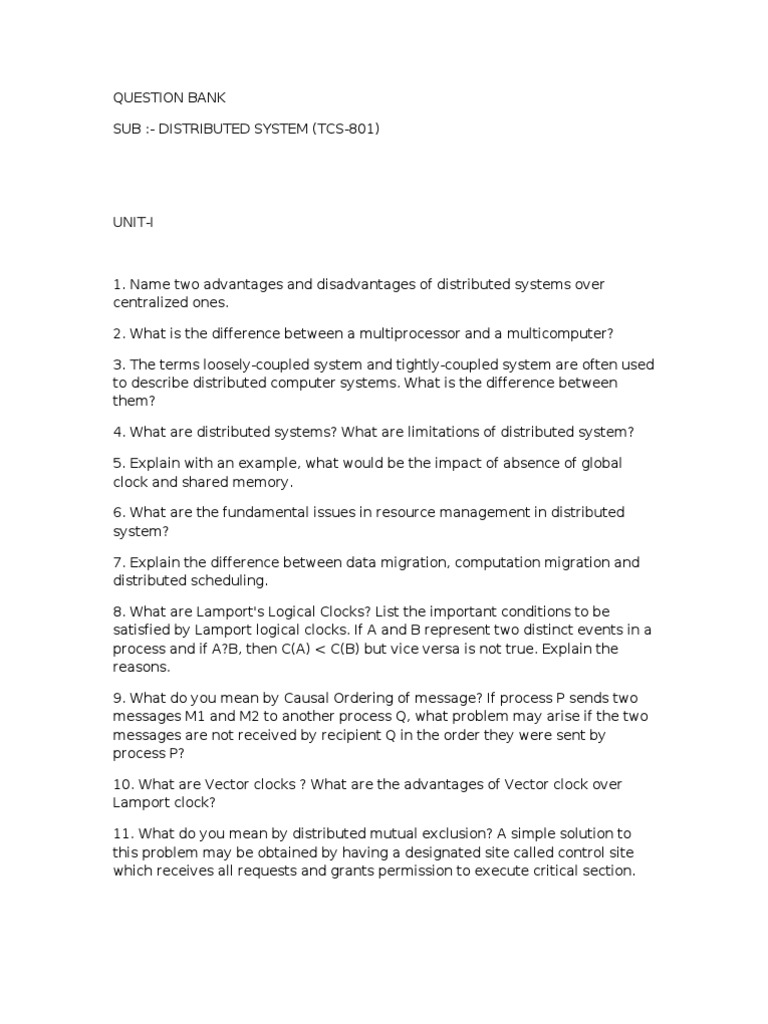Distributed System Question Bank | PDF | Distributed Computing | Computing