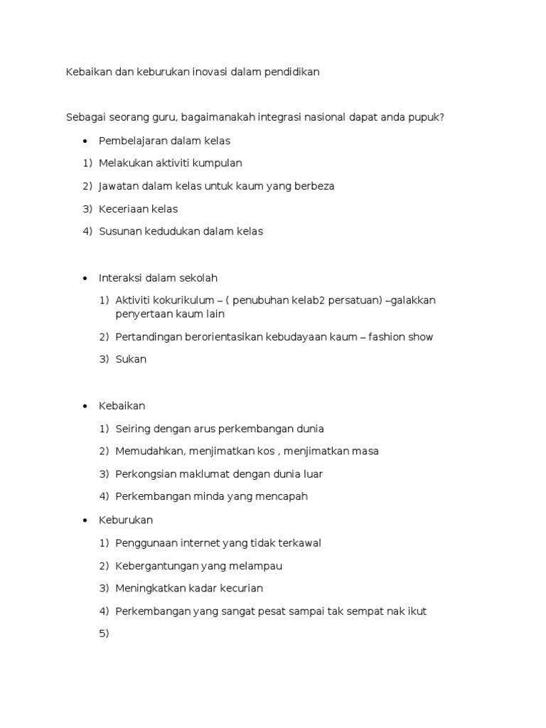 Kebaikan Dan Keburukan Inovasi Dalam Pendidikan | PDF | Ilmu Sosial