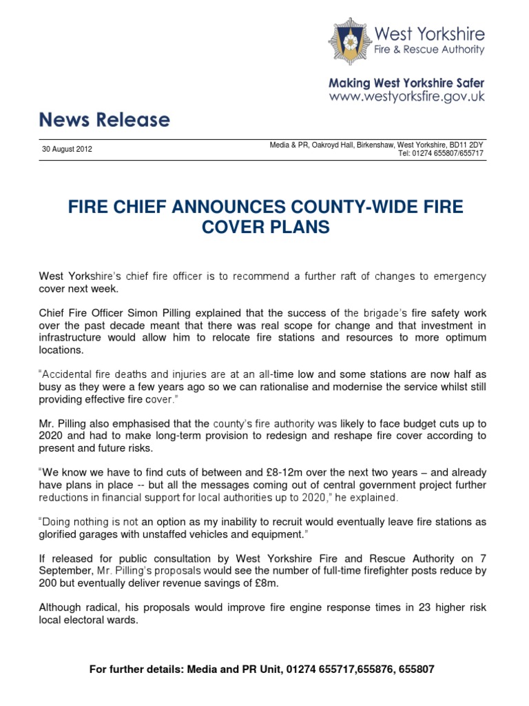 Potential Closure of Cookridge Fire Station - News Release | PDF ...
