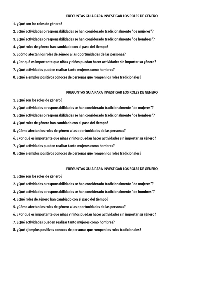 Preguntas Guia para Investigar Los Roles de Genero | PDF