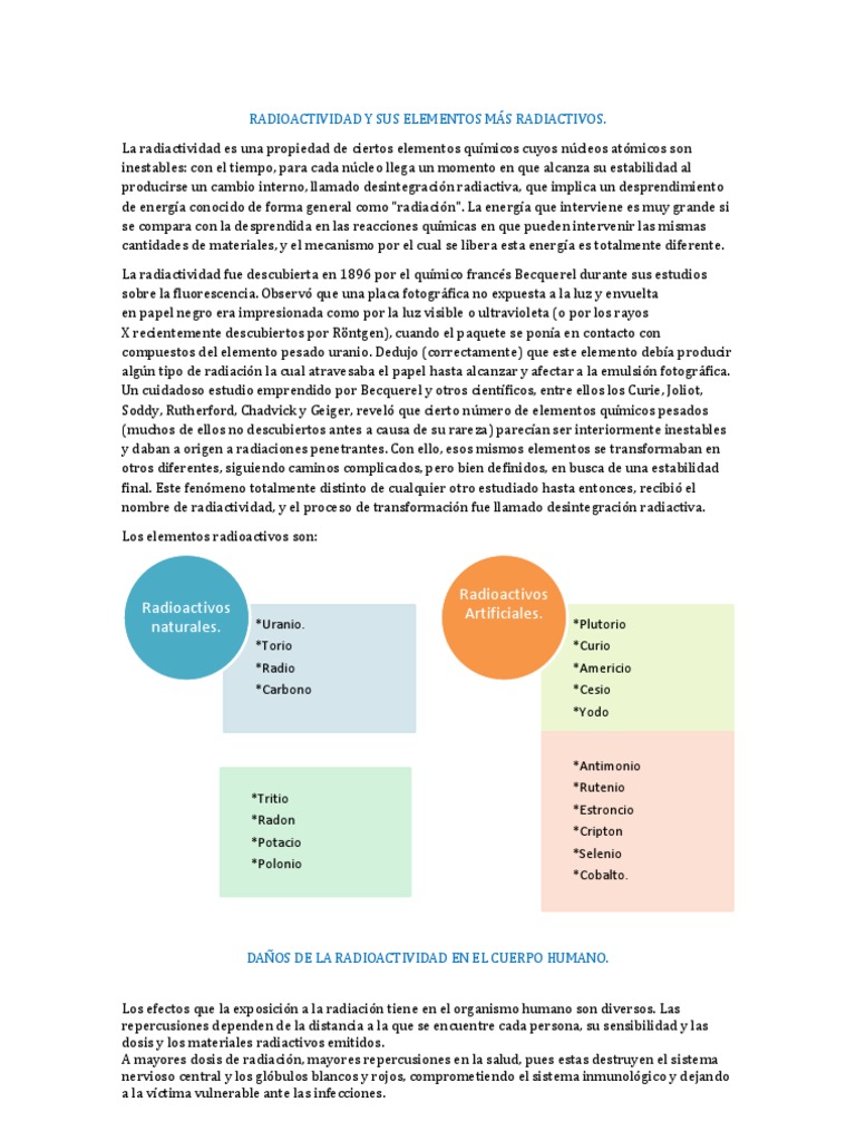 Radioactividad y Sus Elementos Más Radiactivos | PDF | Desintegración ...
