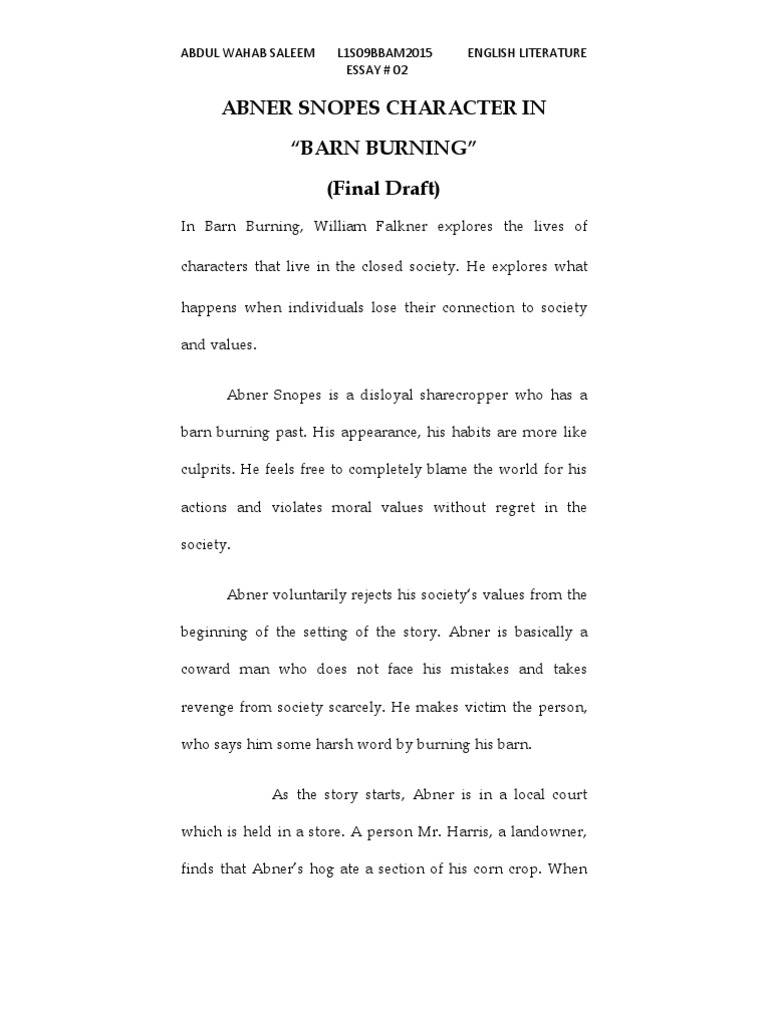 Abner Snopes Character in "Barn Burning" (Final Draft) | PDF