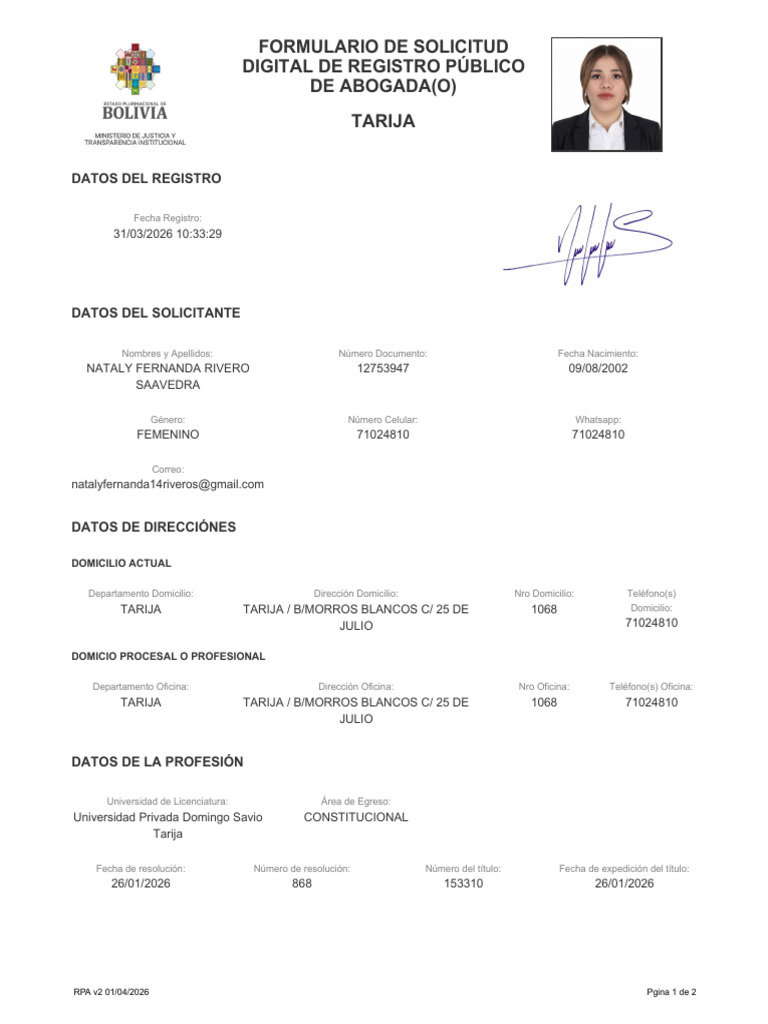Formulario Registro Abogado | PDF
