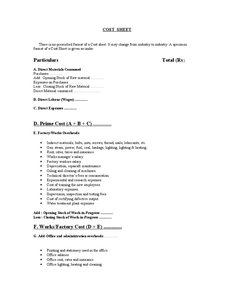 Cost Sheet Format | PDF | Finance & Money Management | Technology ...