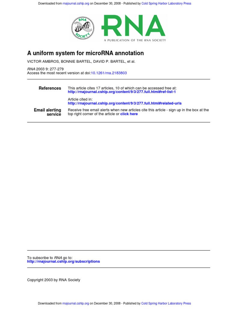 A Uniform System For MicroRNA Annotation | PDF | Micro Rna | Rna