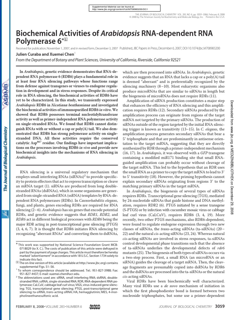 Biochemical Activity of Is RDR6 | PDF | Rna Interference | Rna