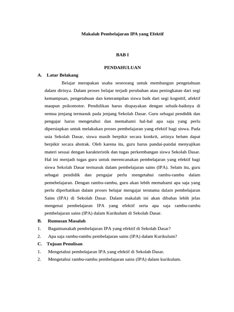 Makalah Pembelajaran IPA yang Efektive | PDF