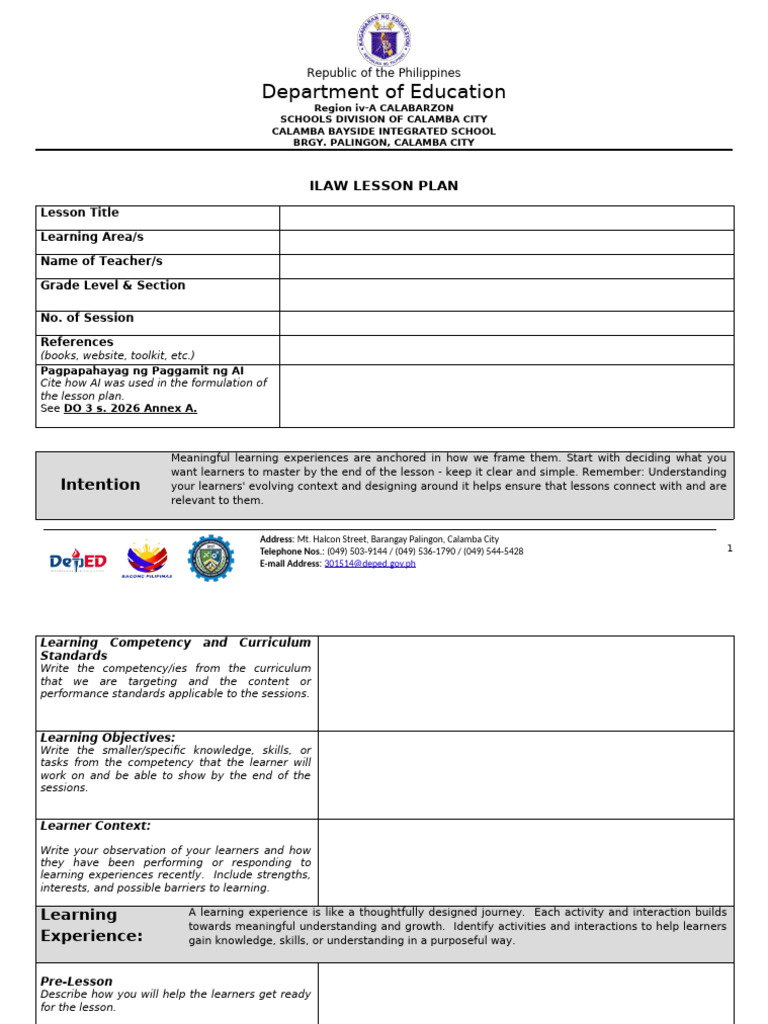 Ilaw Lesson Plan Template | PDF | Learning | Cognitive Science
