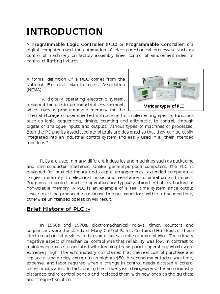 Brief History of PLC | PDF | Programmable Logic Controller | Electrical ...