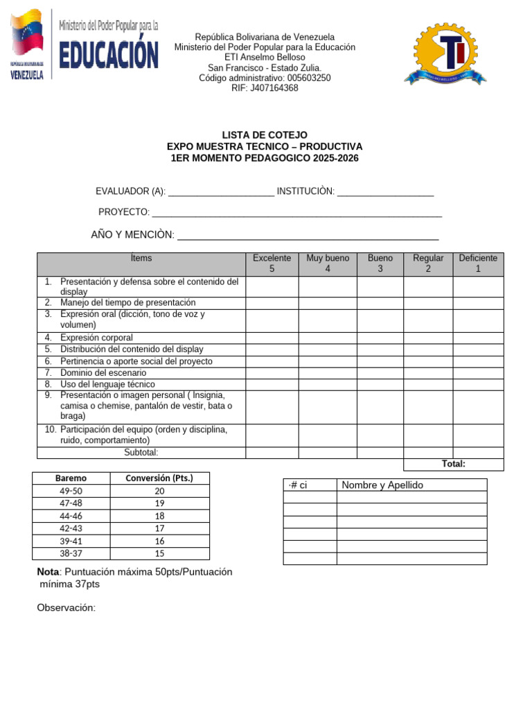 Lista de Cotejo Expomuestra 3er Momento | PDF
